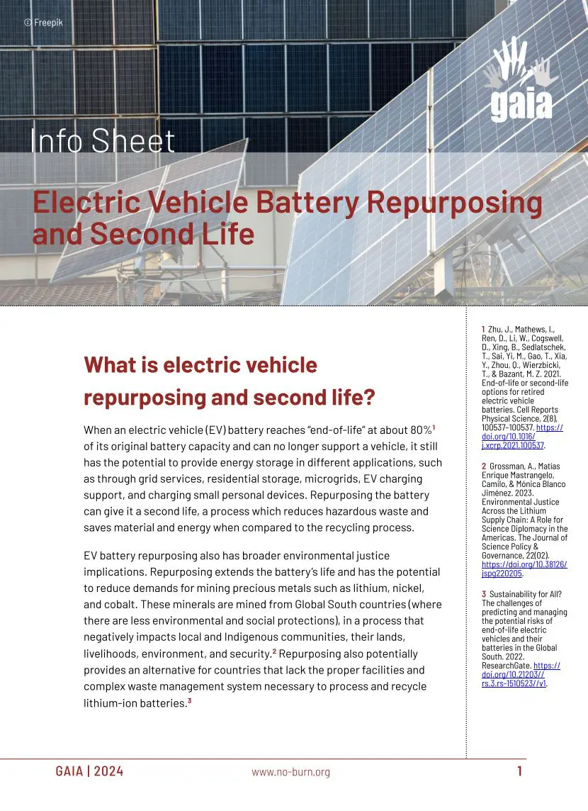 Info Sheet: Electric Vehicle Battery Repurposing and Second Life - GAIA